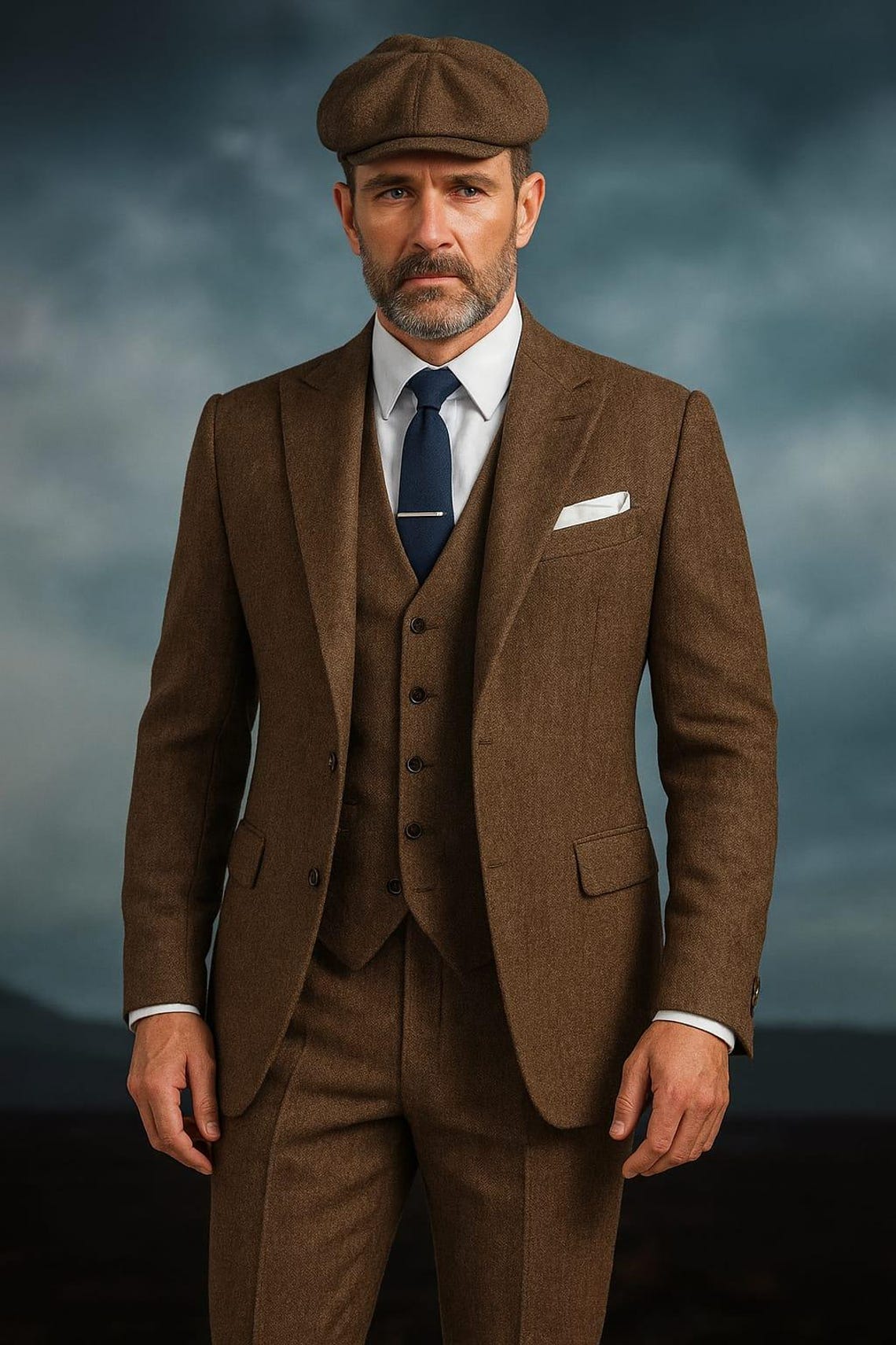 Peaky Blinder Men's Custom Brown Tweed Suit: Slim Fit Three-piece ...