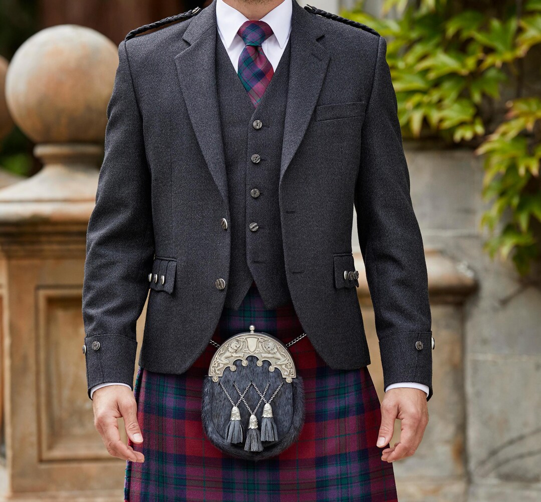 Men's Scottish Handmade Charcoal Grey Argyle Jacket 5 Button West ...