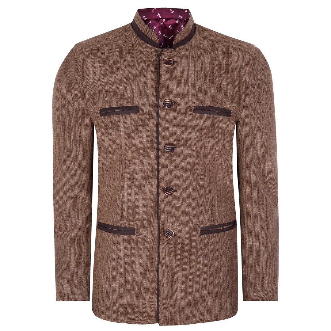 Men’s Brown Trachten Jacket Tyrolean Blazer Oktoberfest Costume ...