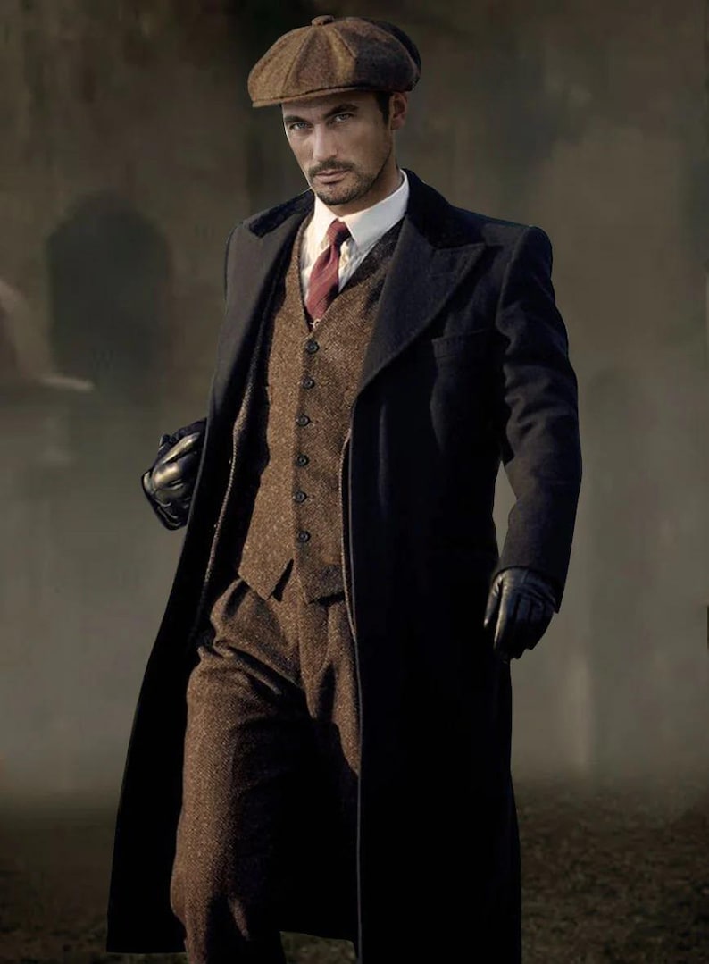 Peaky Blinder Men's Custom Brown Tweed Suit: Slim Fit Three-piece ...