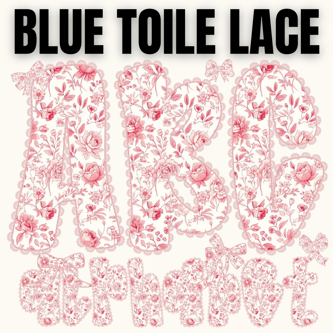 Pink Toile Lace Alphabet PNG, Coquette Bow Letters Clipart Pink, Preppy ...