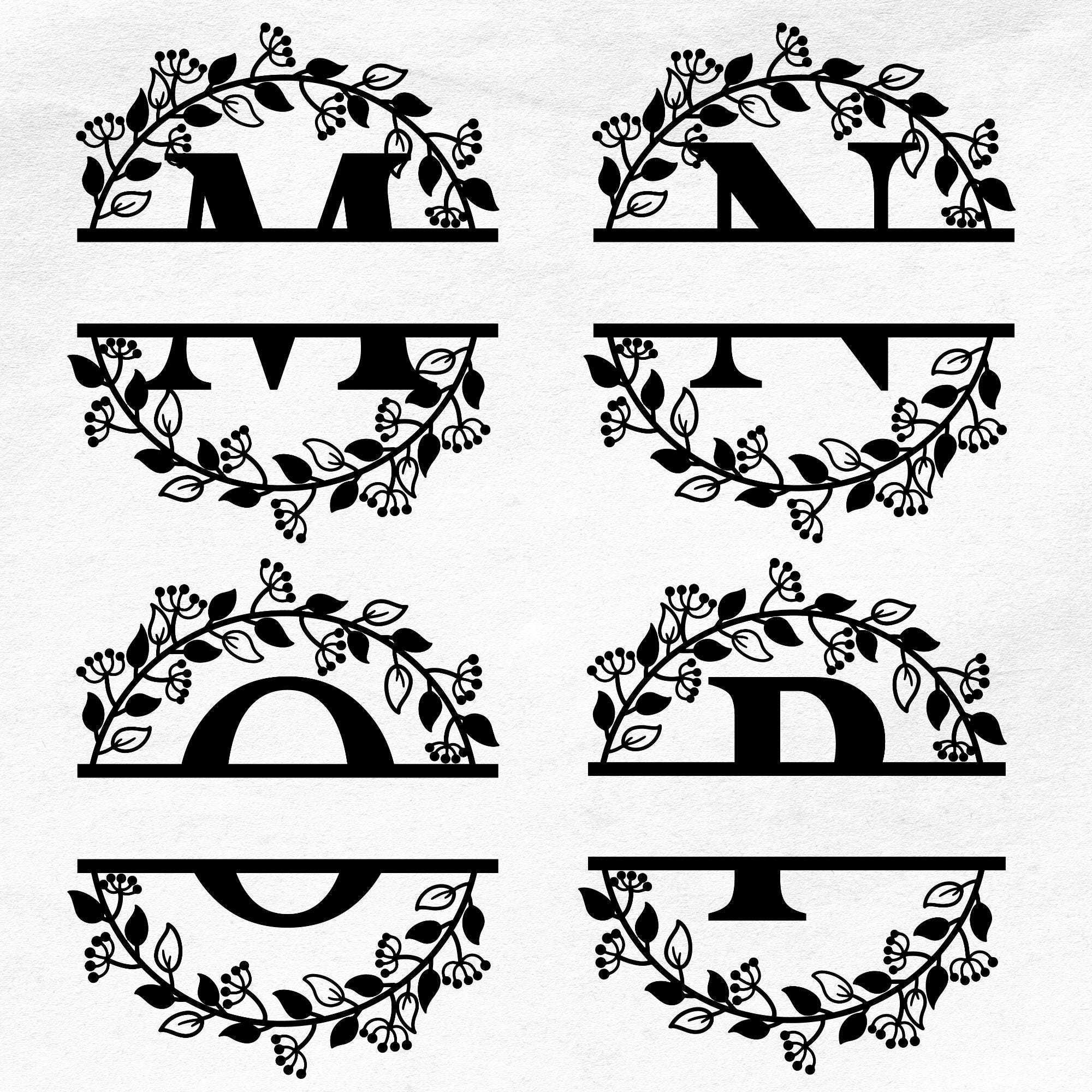Split Monogram Alphabet Svg, Floral Monogram Clipart, Flower Letter ...