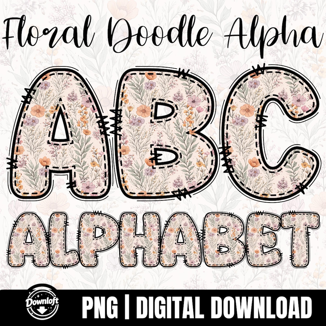 Floral Doodle Alphabet PNG, Vintage Wildflower Letters, Boho Floral ...