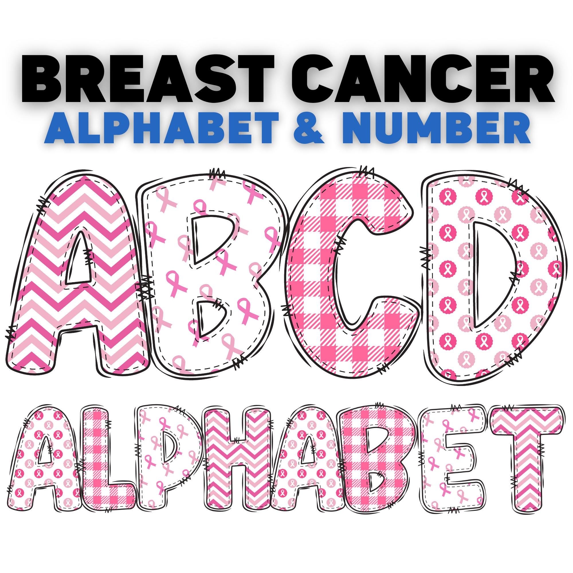 Breast Cancer Awareness Alphabet PNG Bundle: Pink Ribbon Letters ...