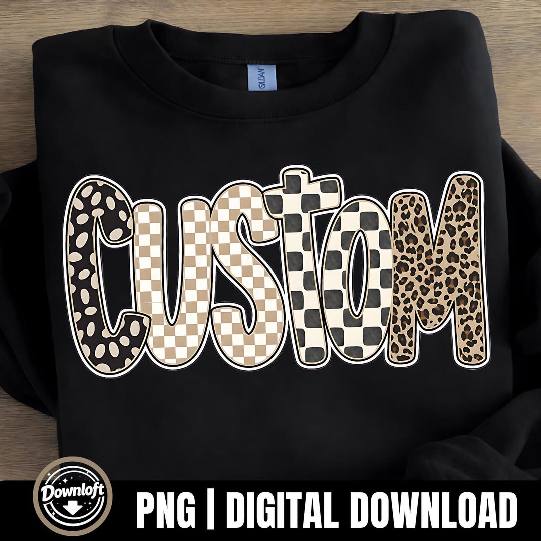 Custom Text Checkered and Leopard Png, Custom Name PNG, Retro Checkered ...