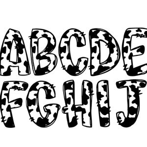 Cow Print Doodle Alphabet Letters PNG: Sublimation Clipart (instant ...
