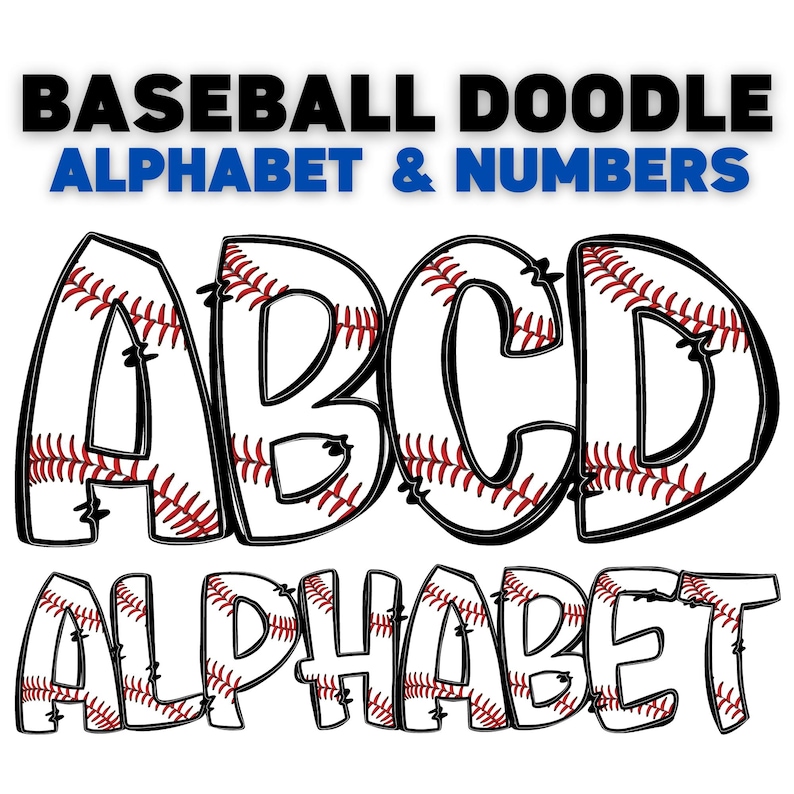 Baseball Doodle Alphabet PNG: Hand-drawn Letters Clipart (digital ...
