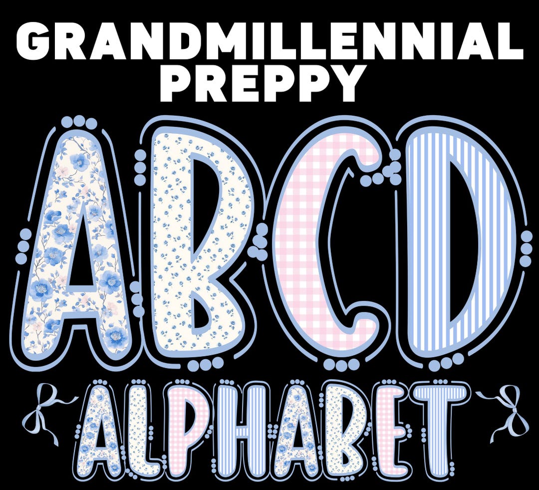 Grandmillennial Preppy Floral Alphabet Bundle Png, Floral Gingham ...