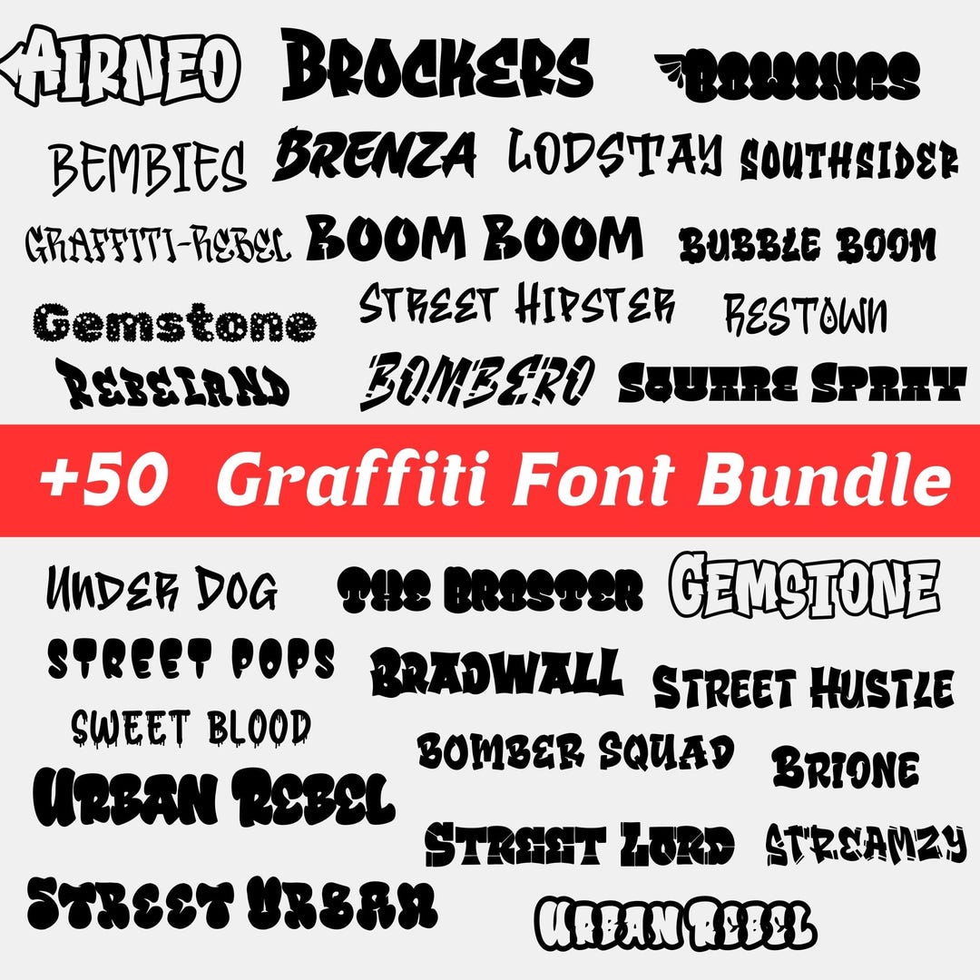 50 Graffiti Font Bundle: Urban Street Art Fonts (OTF & TTF ...