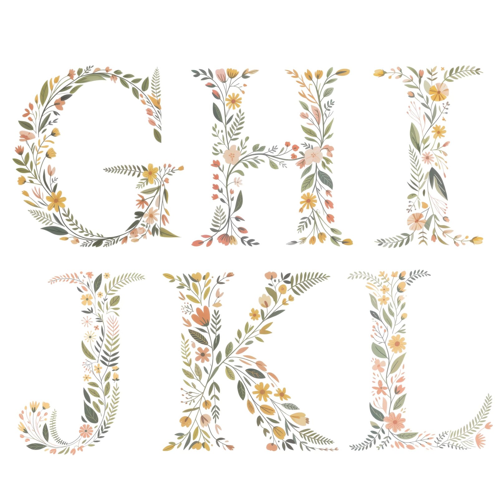 Floral Alphabet Clipart Set: Spring Flower Letters PNG (digital ...