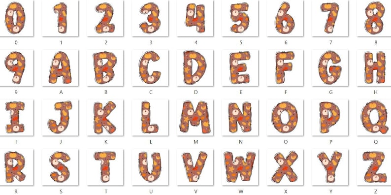 Thanksgiving Alphabet & Numbers, Fall Letters Clipart, Autumn Patchwork ...