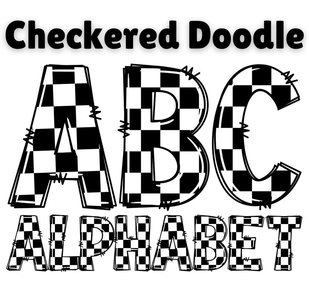 Checkered Doodle Alphabet PNG, Checkered Alphabet, Checkered Numbers ...