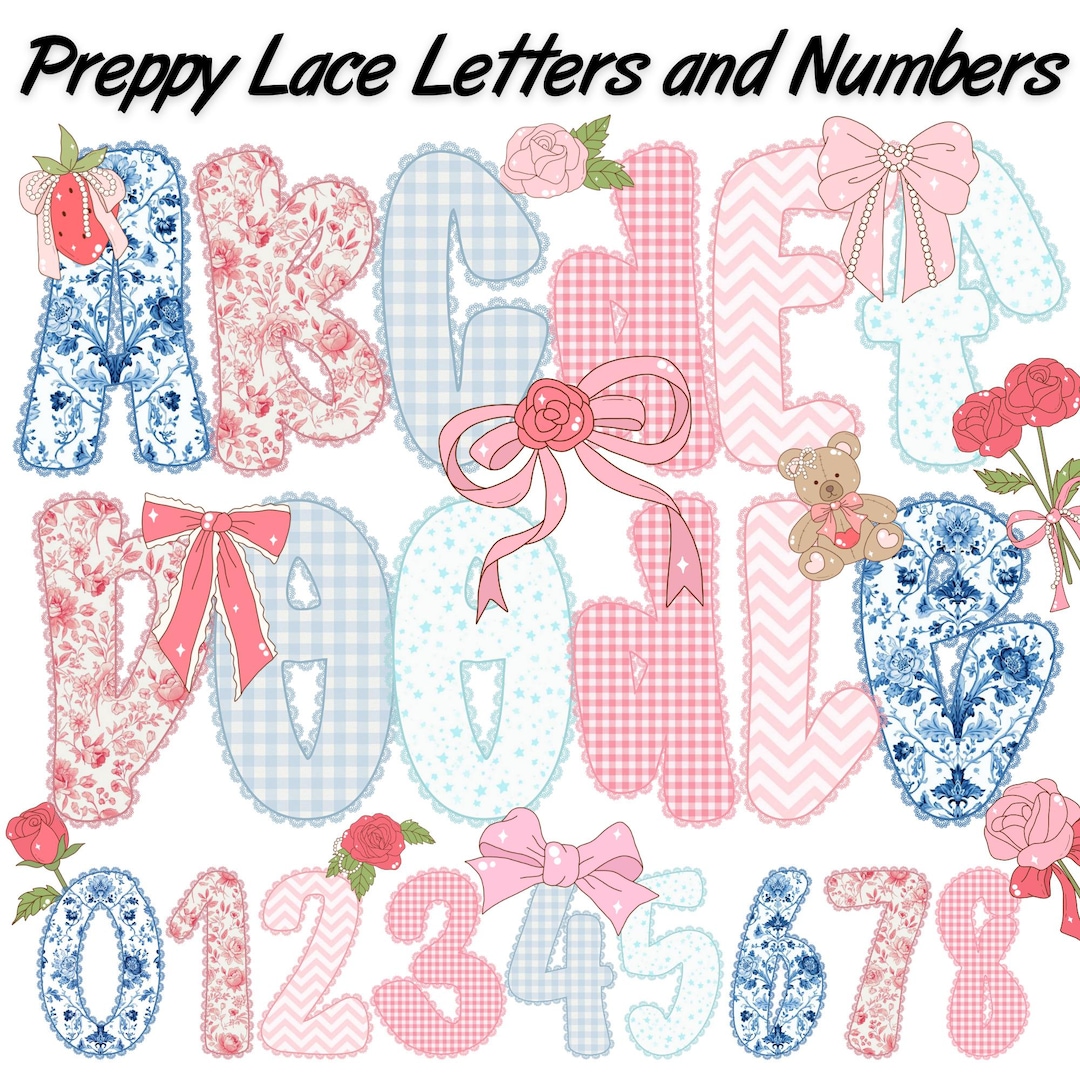 Coquette Bow Letters PNG, Preppy Lace Alphabet Clipart, Pink Floral ...