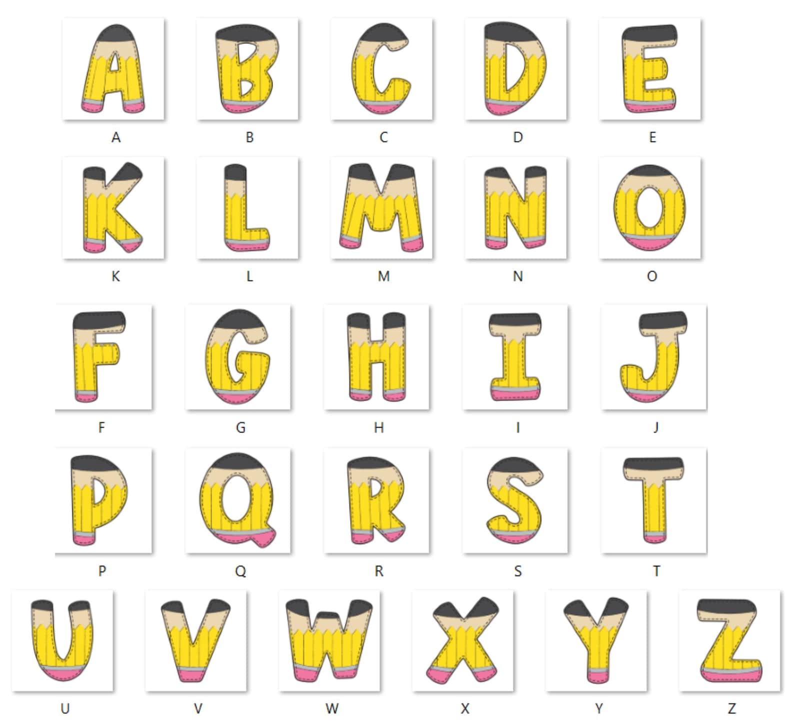Pencil Alphabet PNG: Hand Drawn Font, Back to School Letters (digital ...