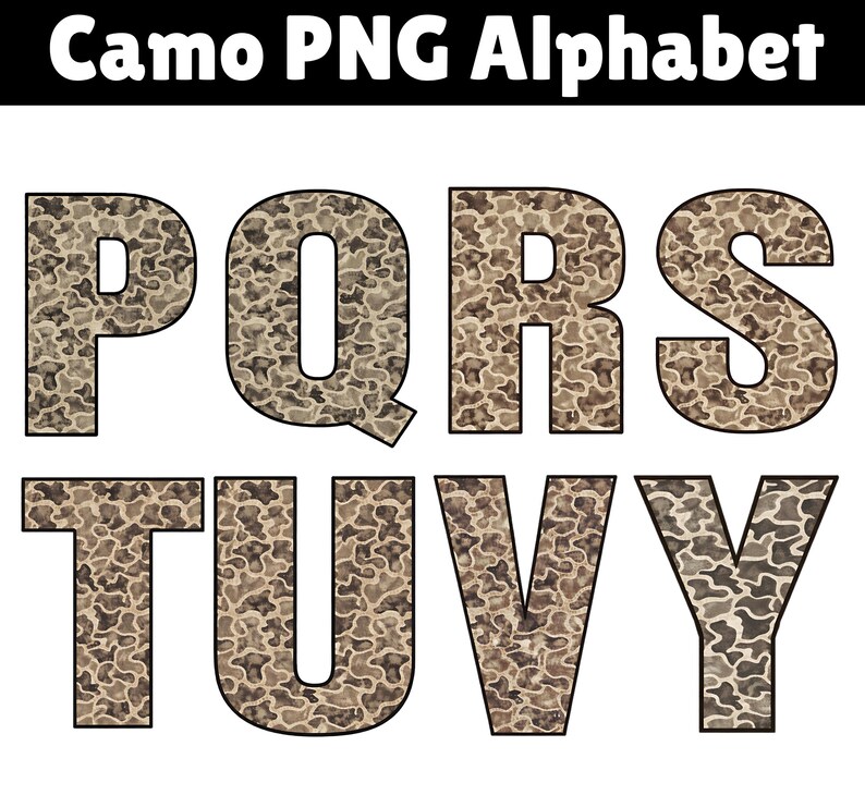 Camo PNG Alphabet, Camouflage Alphabet, Sublimation Design, Army Old ...