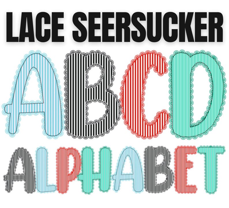 Lace Seersucker Alphabet PNG, Colorful Lace Font,striped Lace Letters ...