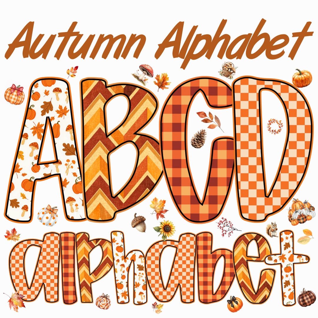 Preppy Fall Floral Autumn Alphabet Png, Retro Fall Autumn Png, Pumpkin ...