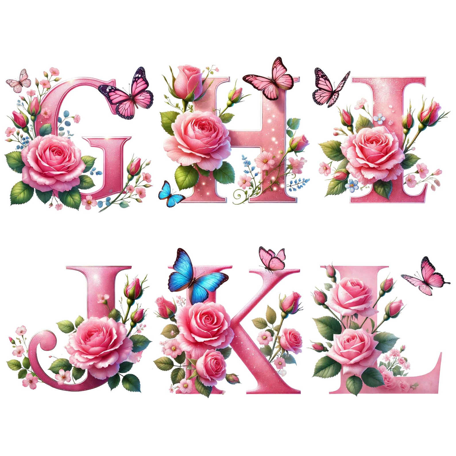 Watercolor Floral Alphabet PNG: Pink Spring Lettering (digital Download ...