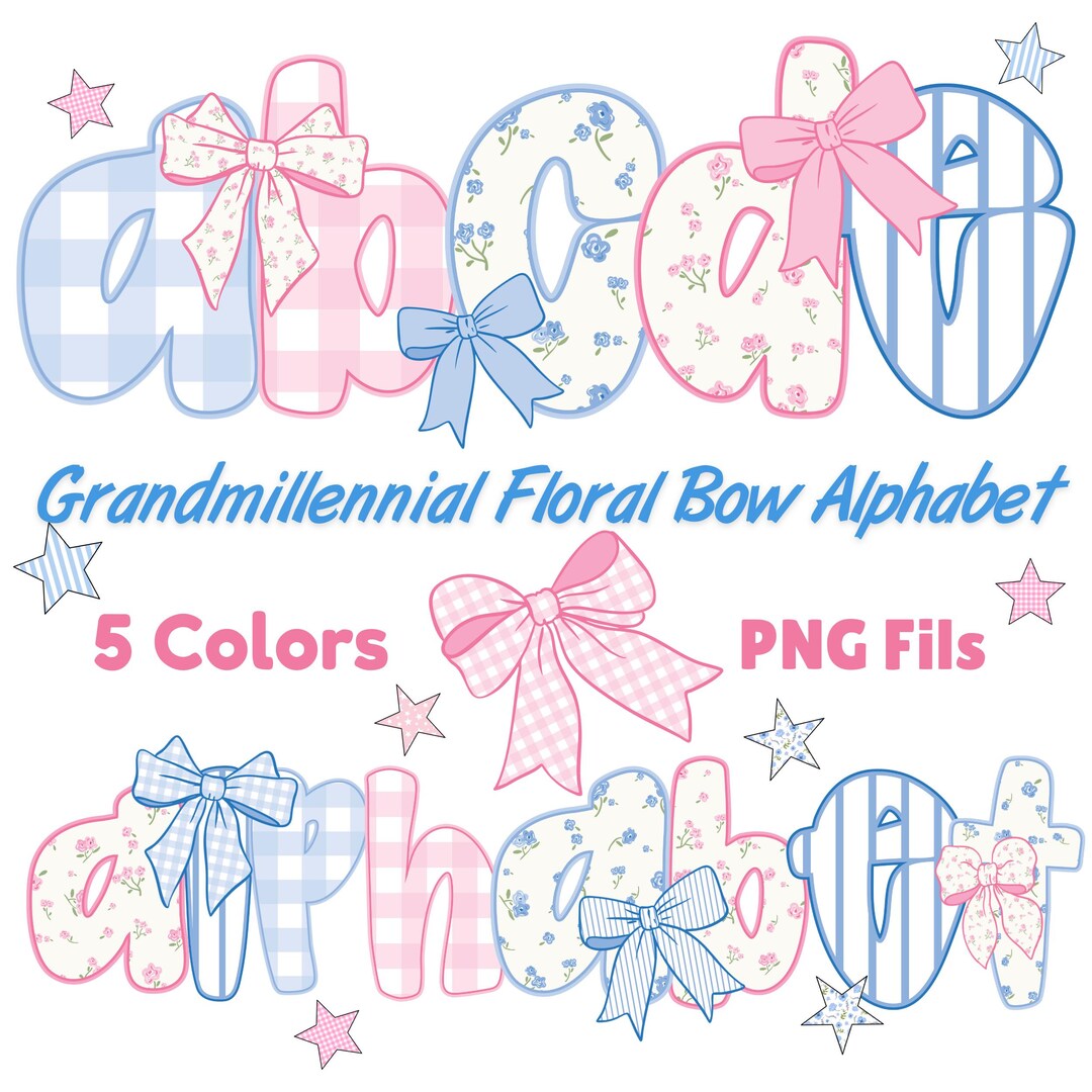 Grandmillennial Floral Bow Alphabet PNG, Preppy Floral Alphabet, Pastel ...