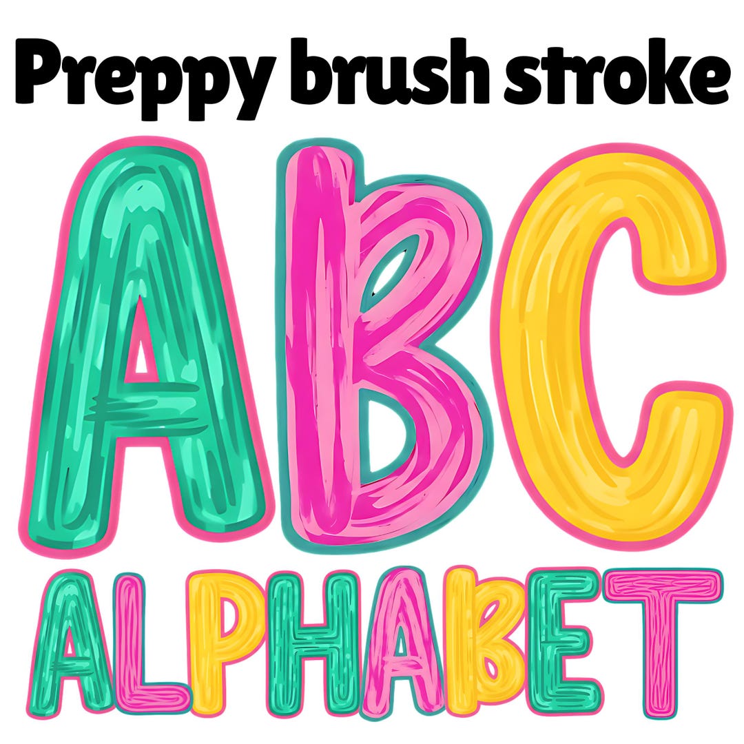Preppy Brush Stroke Alphabet PNG, Colorful Hand Drawn Letters, Cute ...