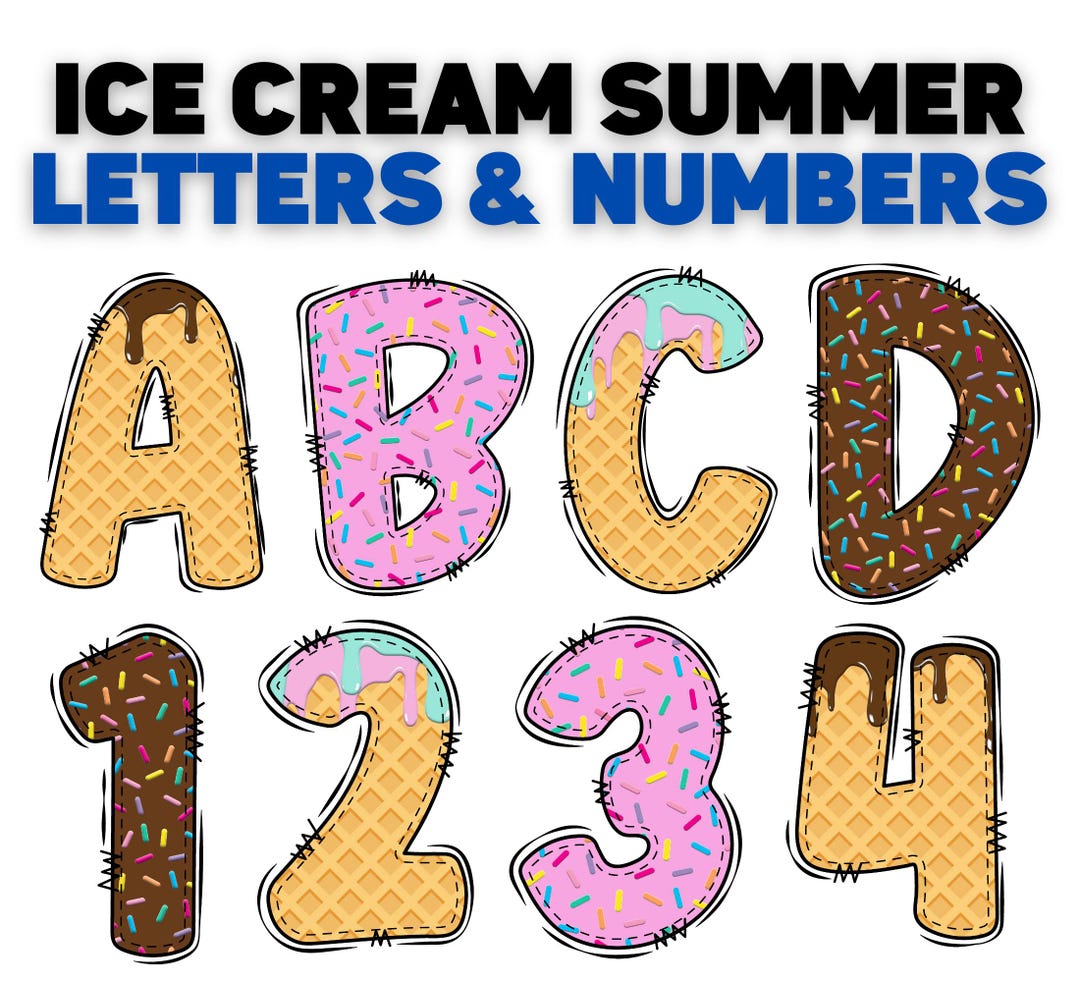 Ice Cream Doodle Alphabet PNG Bundle: Summer Clipart - Etsy