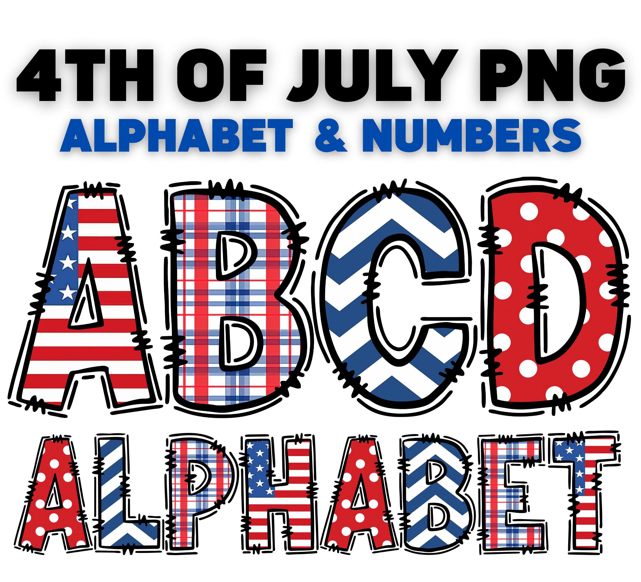 4th of July Flag Alphabet PNG: Patriotic Letters & Numbers (digital ...