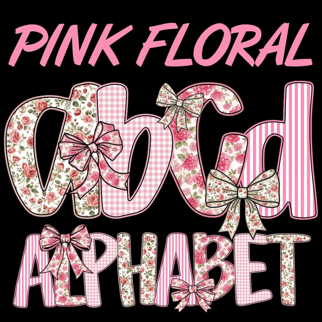 Pink Retro Floral Alphabet Png, Preppy Grand Millennial Font, Retro ...