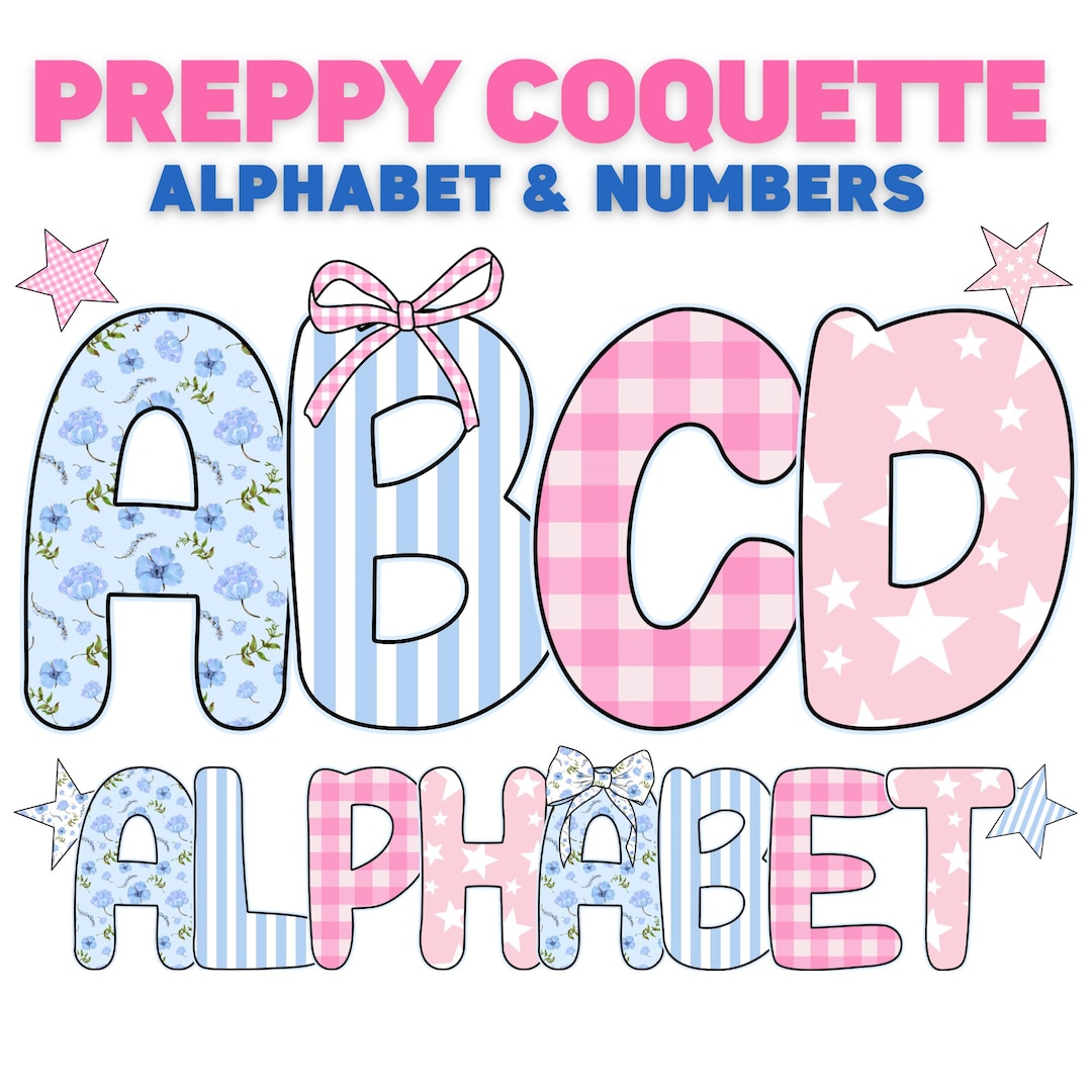 Preppy Coquette Alphabet Letters PNG, Cute Pastel Font Clipart With ...
