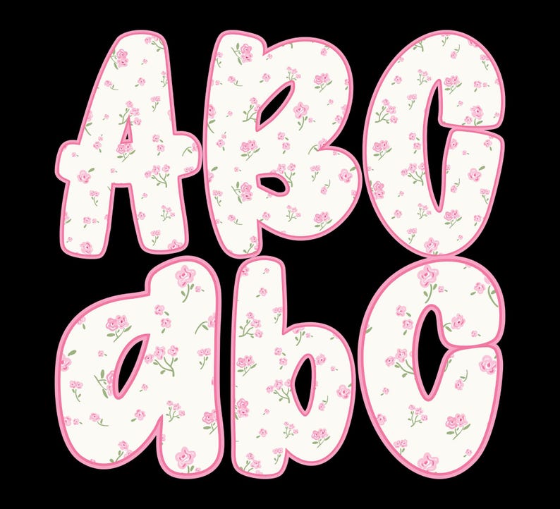 Grandmillennial Floral Mix Bow Alphabet Png, Upper Lowercase Letters ...