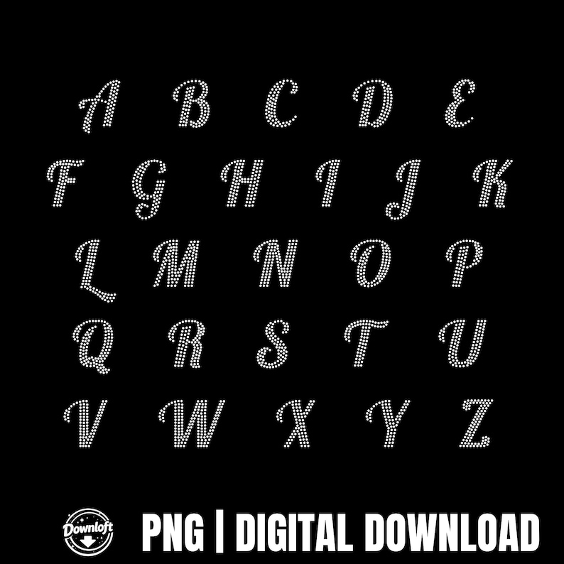 Cursive Rhinestone Template Svg Png, Rhinestone Font TTF OTF ...