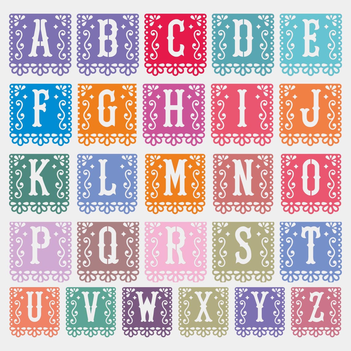 Papel Picado Font Svg, Papel Picado Letters and Numbers, Papel Picado ...