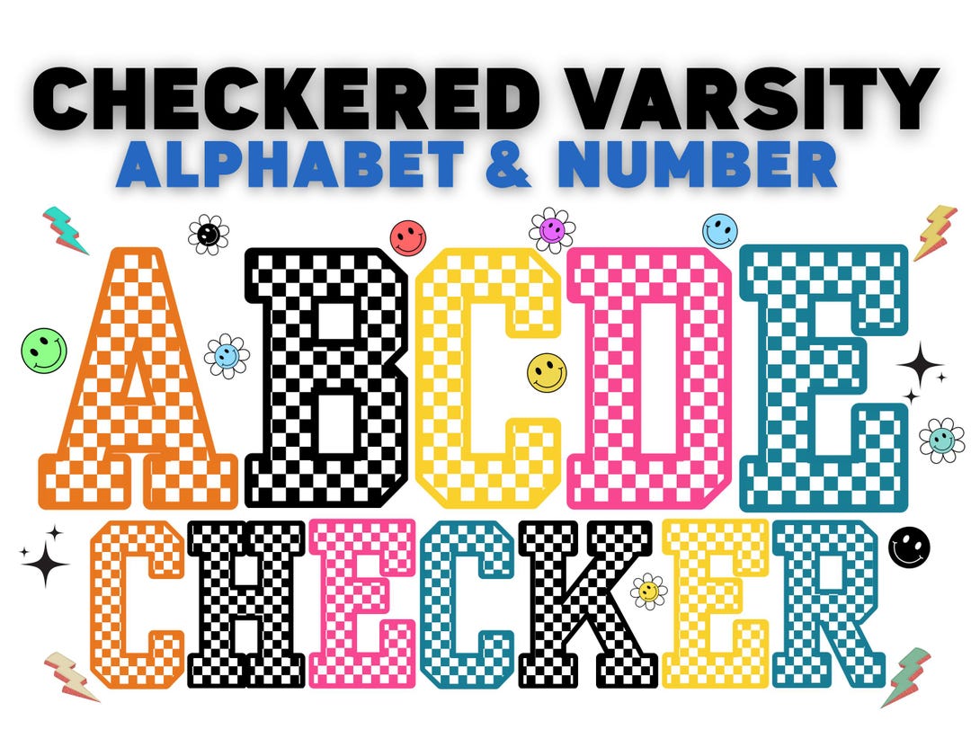 Checkered Varsity Alphabet PNG: Retro Sport Clipart (digital Download ...