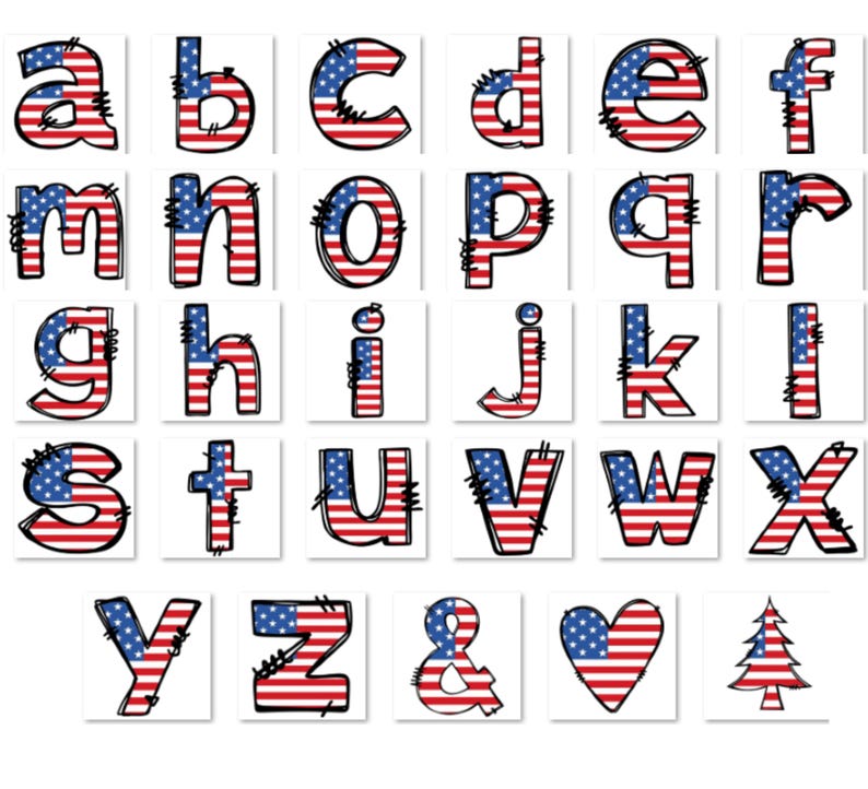 4th of July Flag Alphabet PNG: Patriotic Letters & Numbers (digital ...