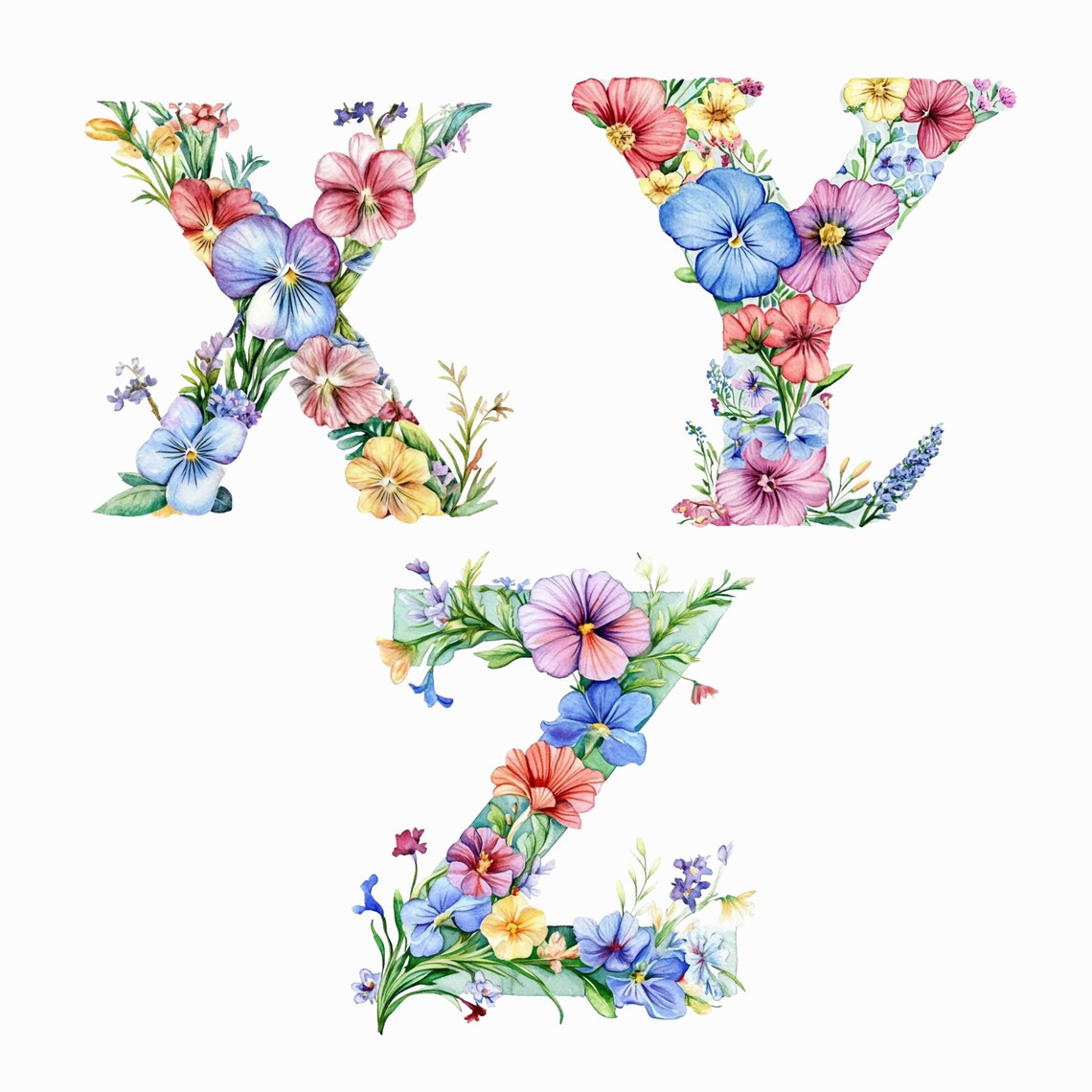 Watercolor Floral Alphabet PNG, Pink Alphabet Clipart,spring Floral ...