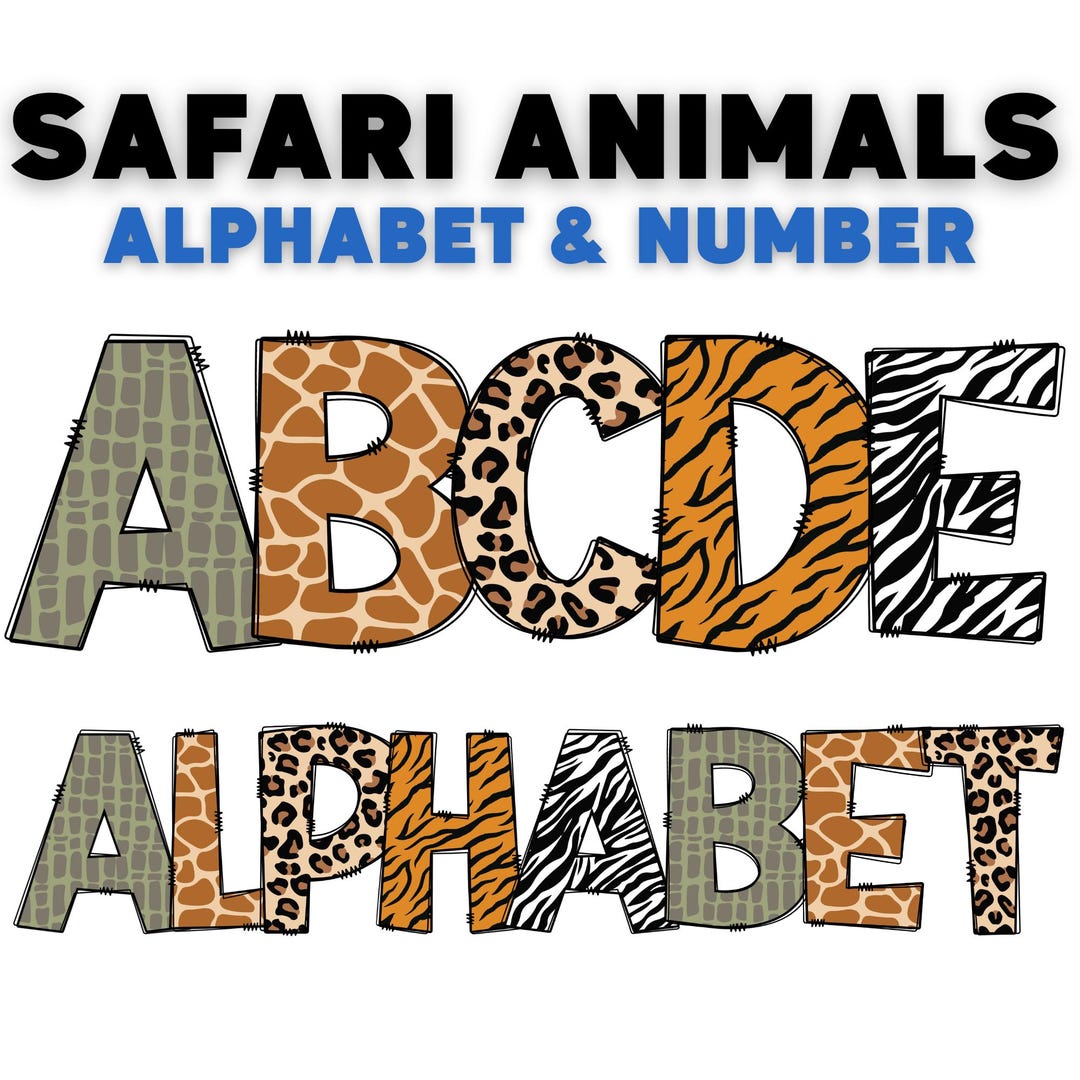 Safari Animal Alphabet Doodle Bundle Png, Animal Pattern Png, Leopard ...