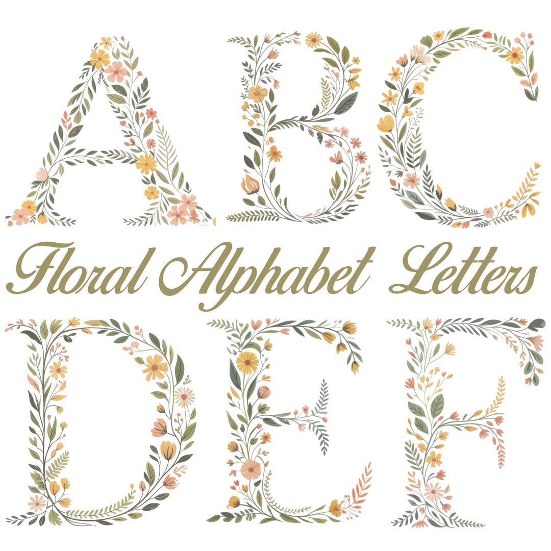 Floral Alphabet Clipart Set: Spring Flower Letters PNG (digital ...