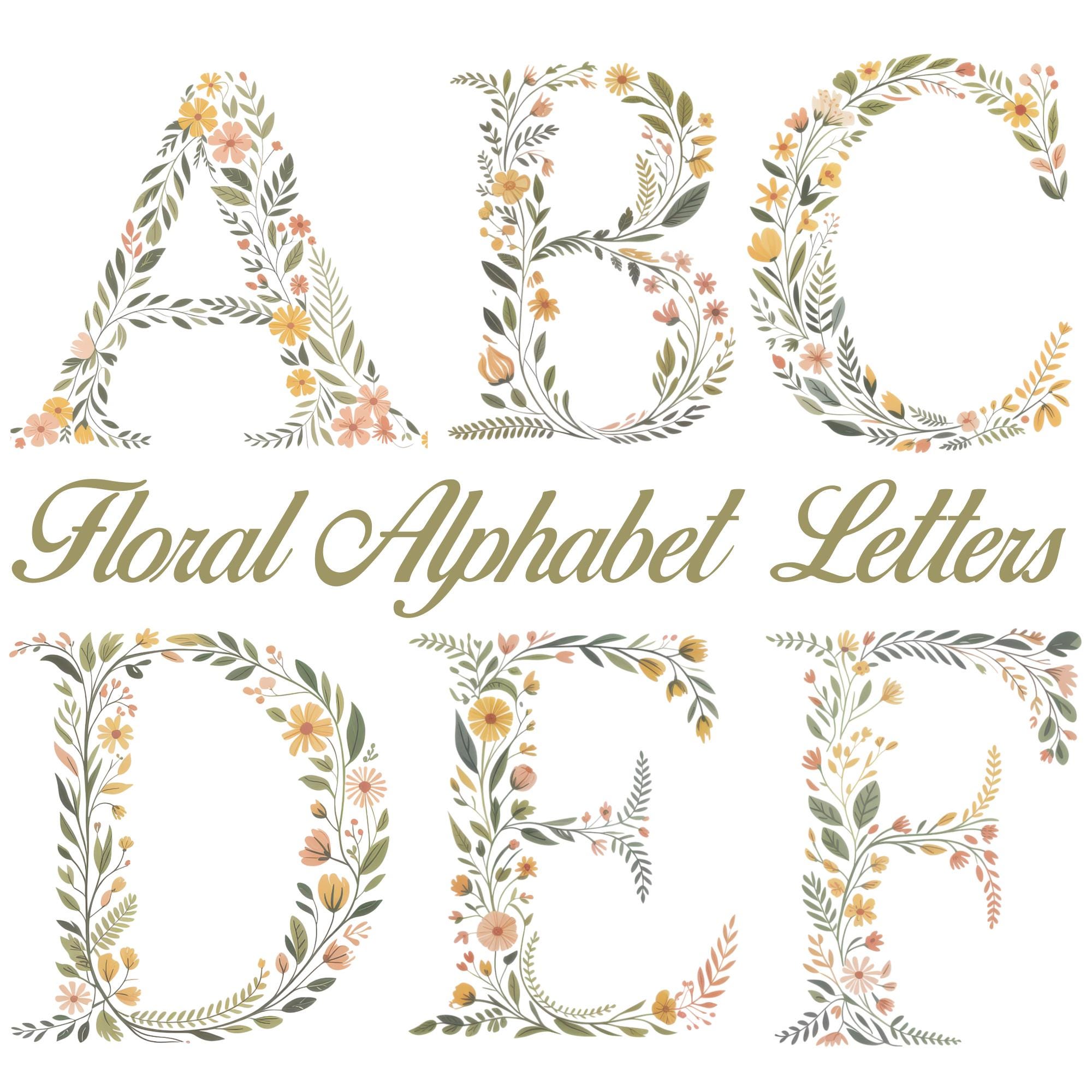 Floral Alphabet Clipart Set: Spring Flower Letters PNG (digital ...
