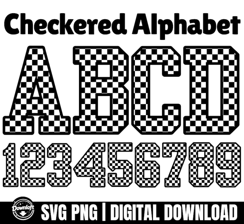 Checkered Alphabet SVG PNG, Black White Block Letters Numbers Svg ...
