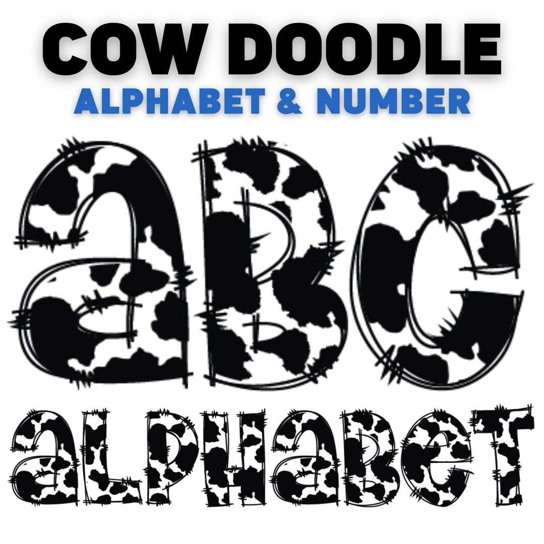 Cow Print Doodle Alphabet PNG: Animal Font (digital Download - Etsy