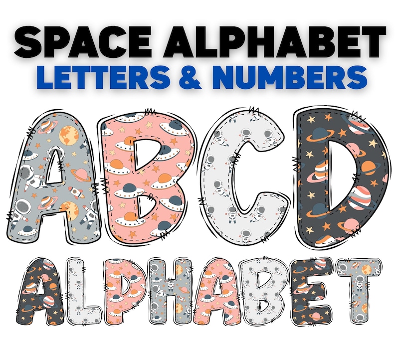 Space Alphabet Clipart Png, Cute Outer Space Letters & Numbers, Kids ...