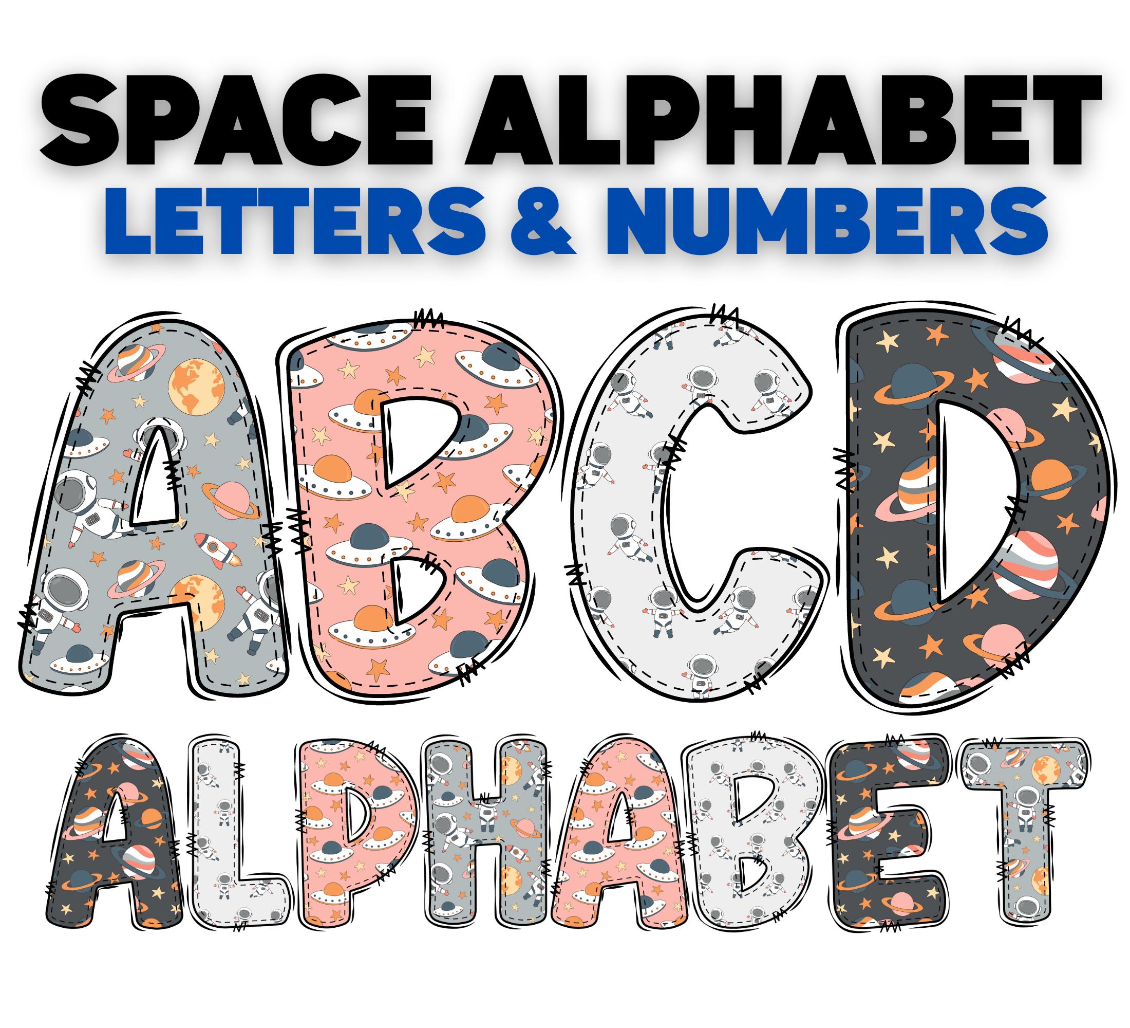 Space Alphabet Clipart Png, Cute Outer Space Letters & Numbers, Kids ...