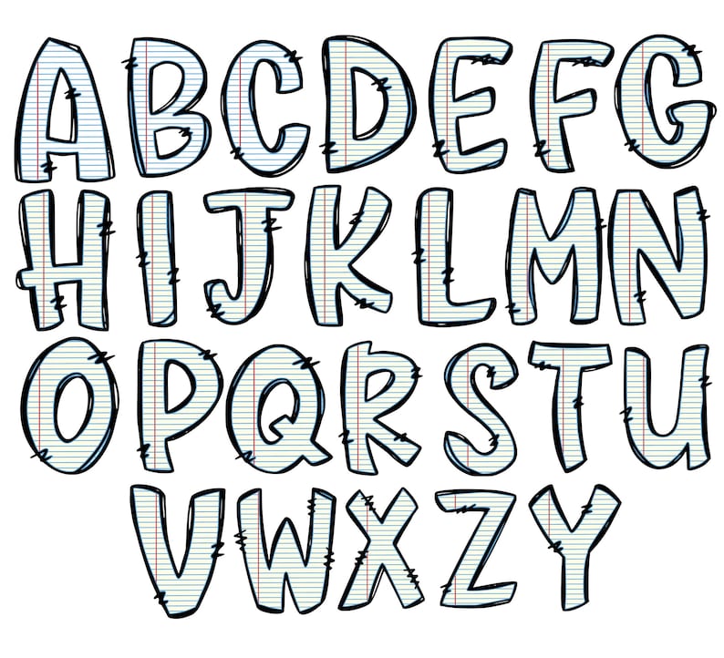 Back to School Alphabet Doodle PNG: Digital Letters, Notebook Design ...