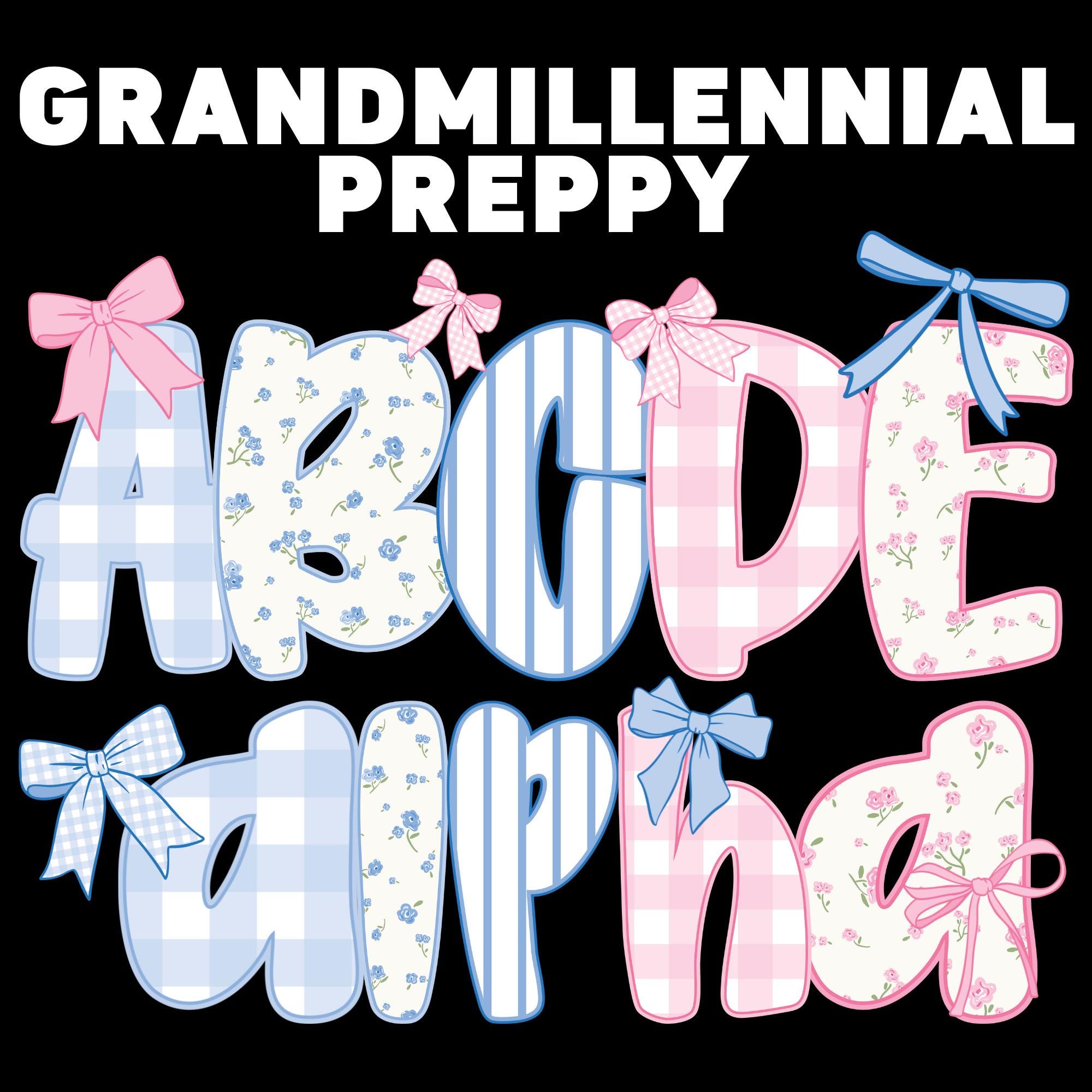 Grandmillennial Floral Mix Bow Alphabet Png, Upper Lowercase Letters ...
