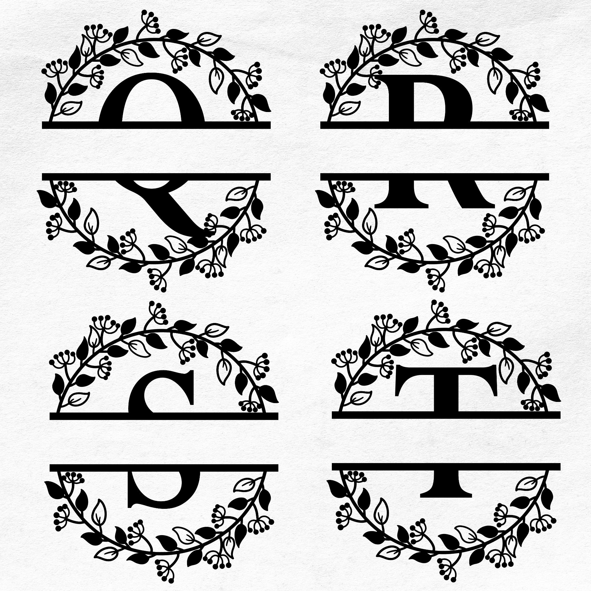 Split Monogram Alphabet Svg, Floral Monogram Clipart, Flower Letter ...