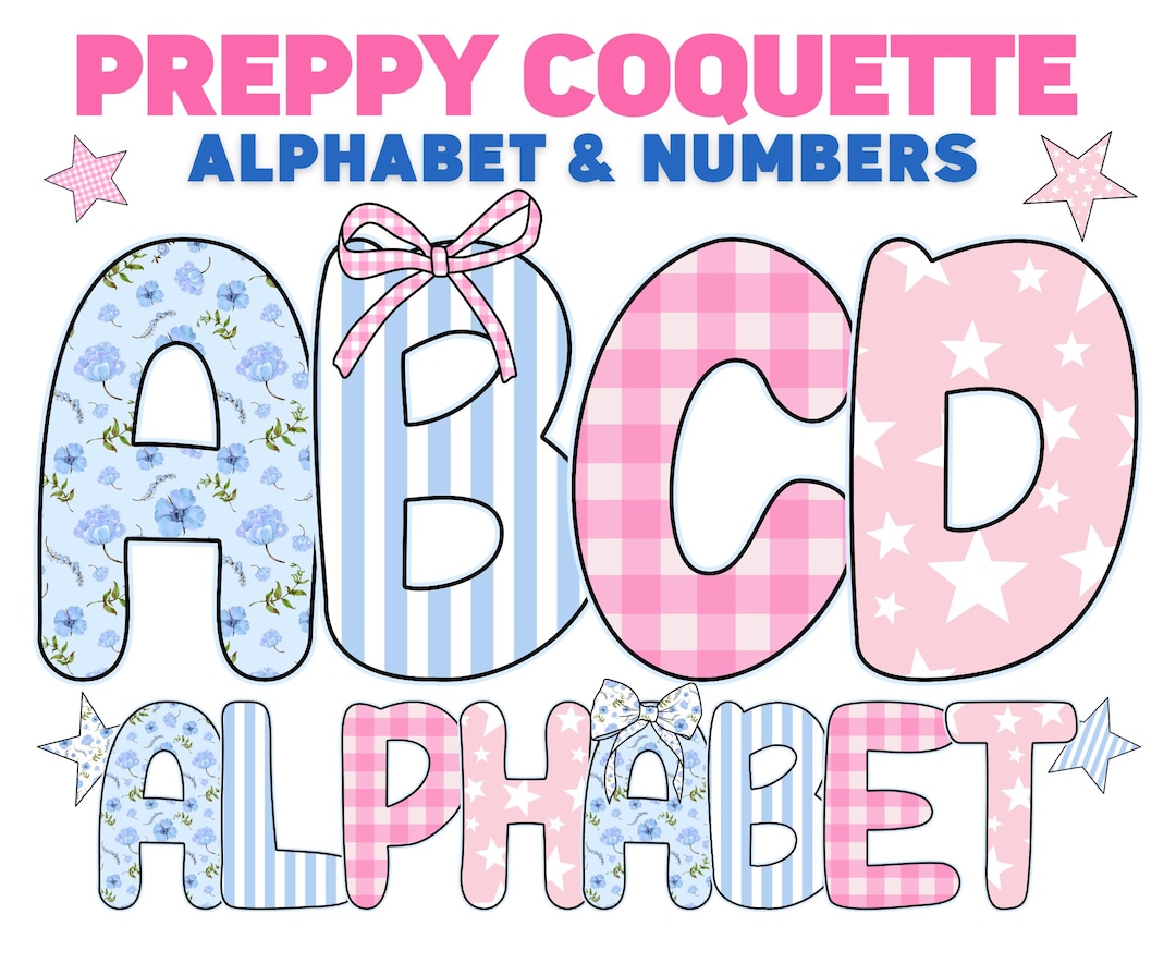 Preppy Coquette Alphabet Letters PNG, Cute Pastel Font Clipart With ...