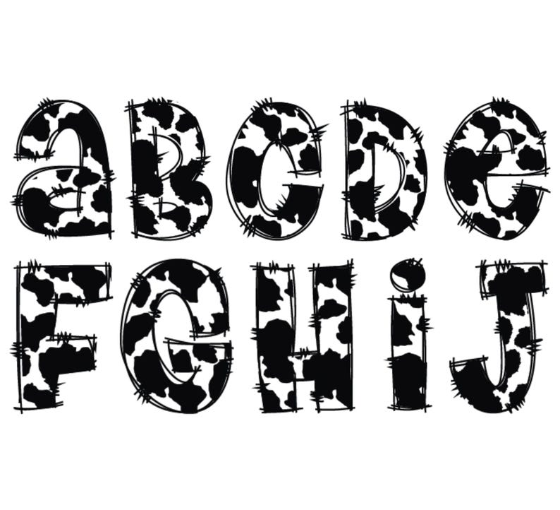 Cow Print Doodle Alphabet PNG: Animal Font (digital Download - Etsy