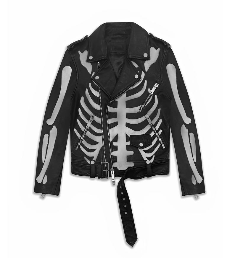 Handmade Skeleton Leather Jacket, Skeleton Motorcycle Jacket, Black ...