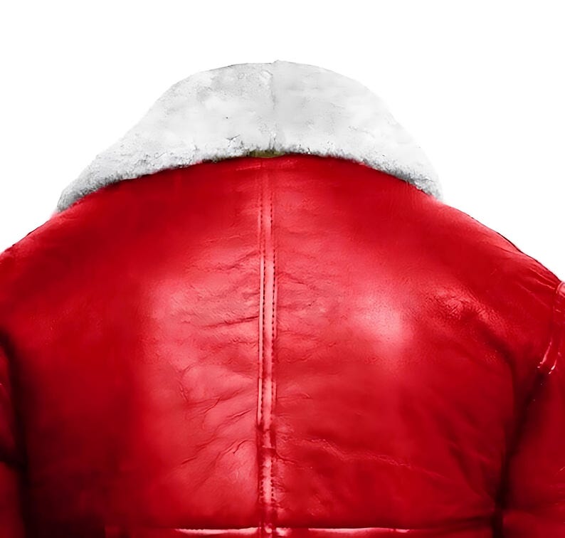 Men's Red Leather Bomber Jacket: Christmas Santa Faux Fur Shearling B3 ...