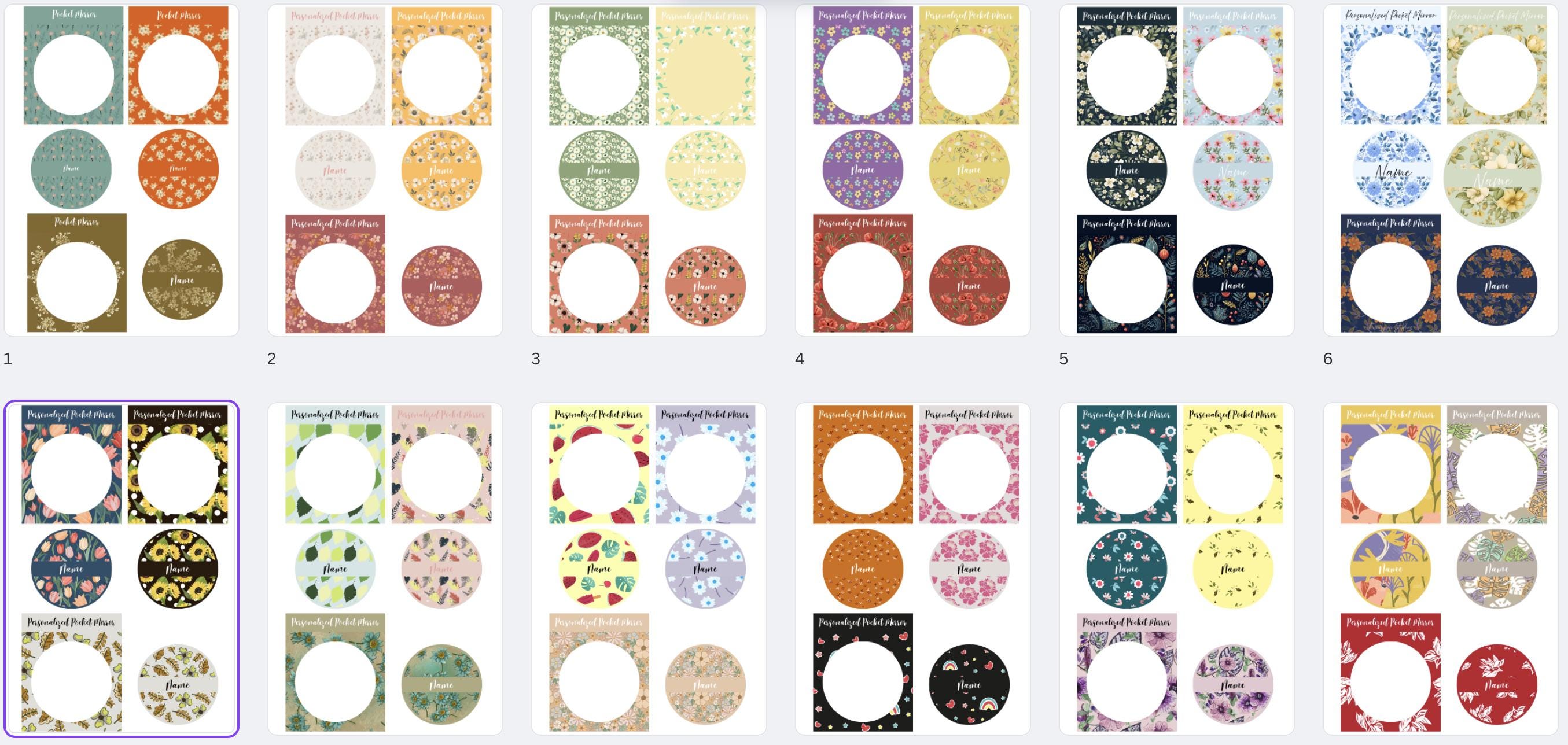 150 Pocket Mirror Design Templates | Floral, Cat, Dog (digital Download ...
