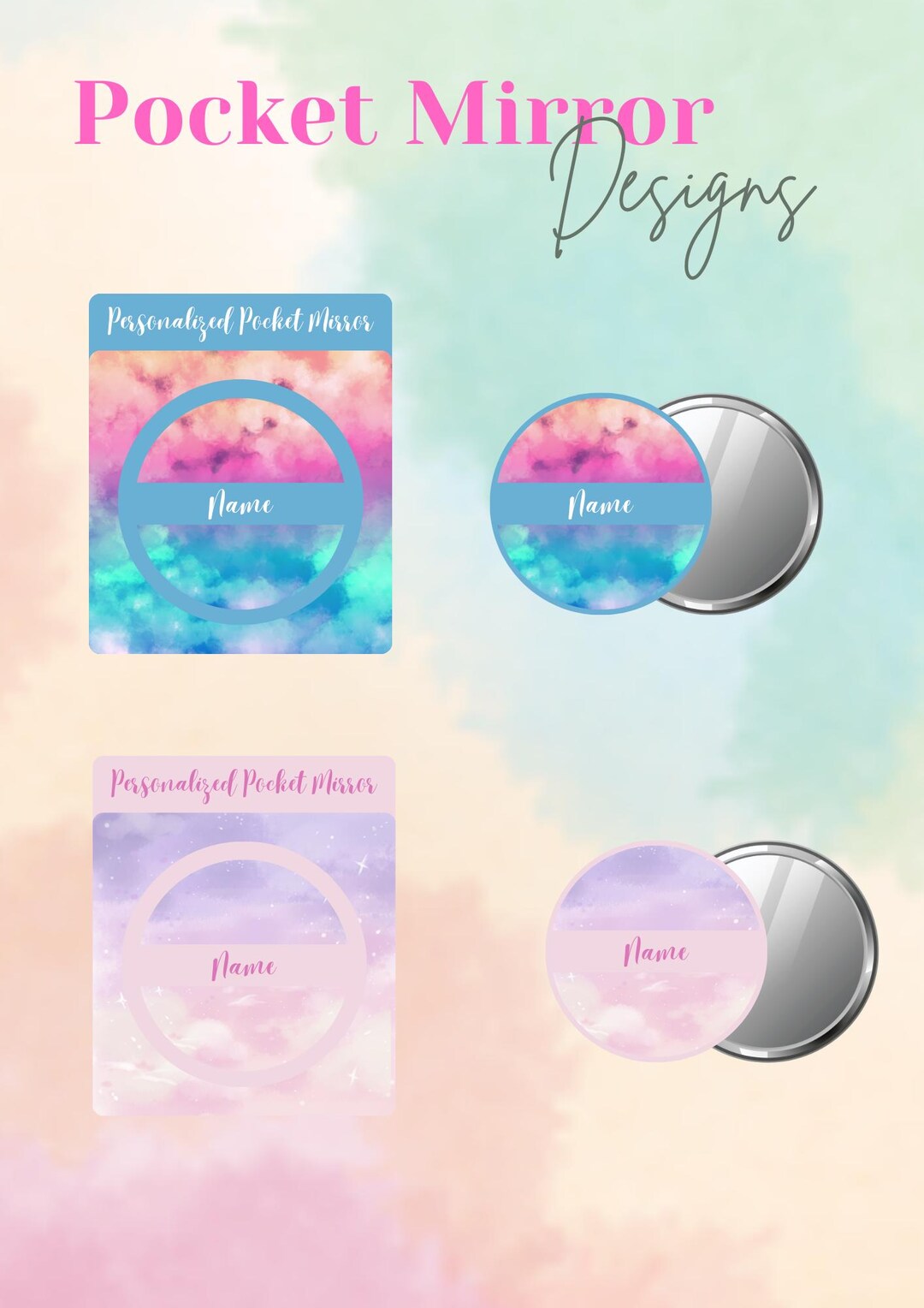 150 Pocket Mirror Design Templates | Floral, Cat, Dog (digital Download ...